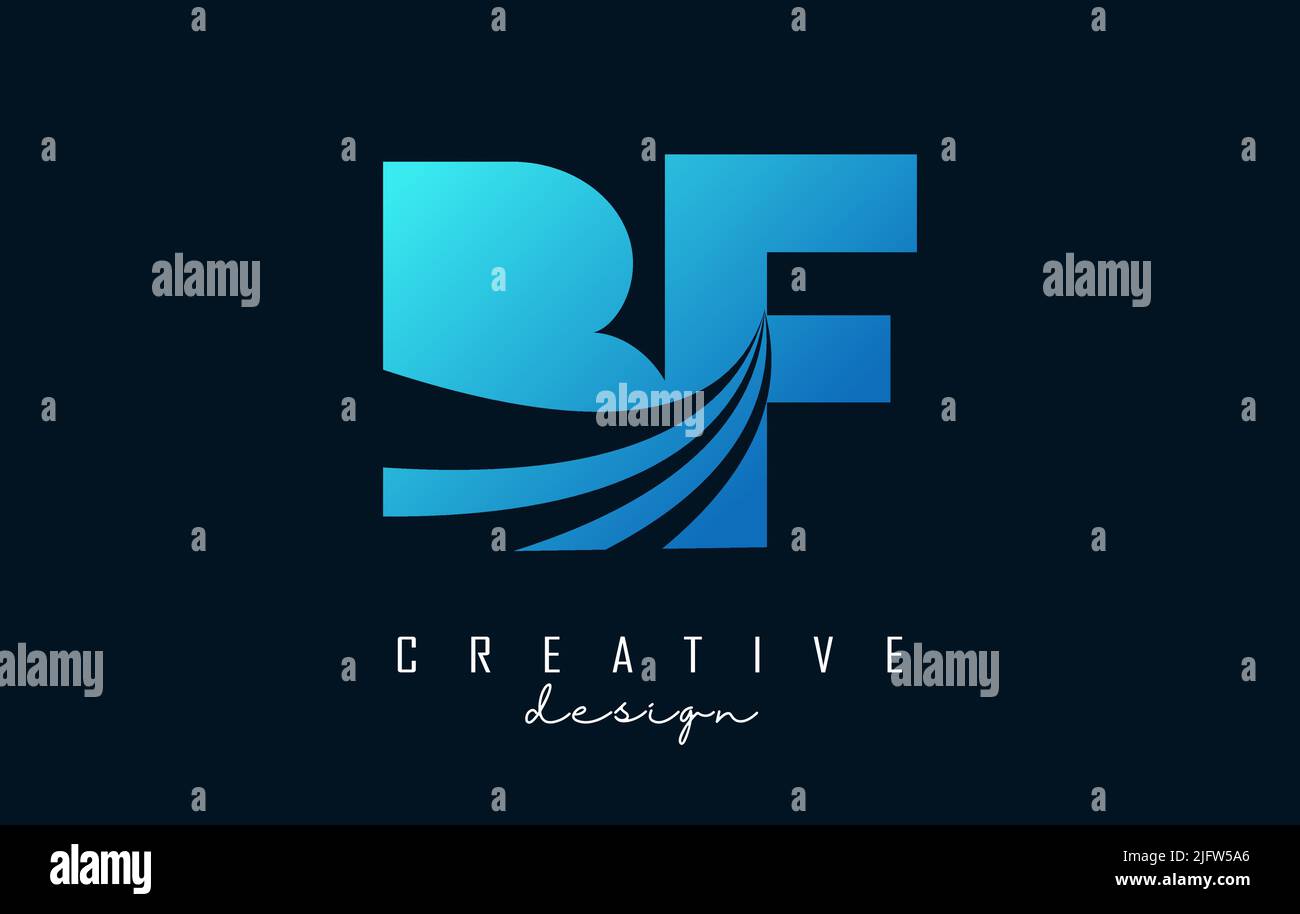 Creative blue letter BF b f logo with leading lines and road concept ...