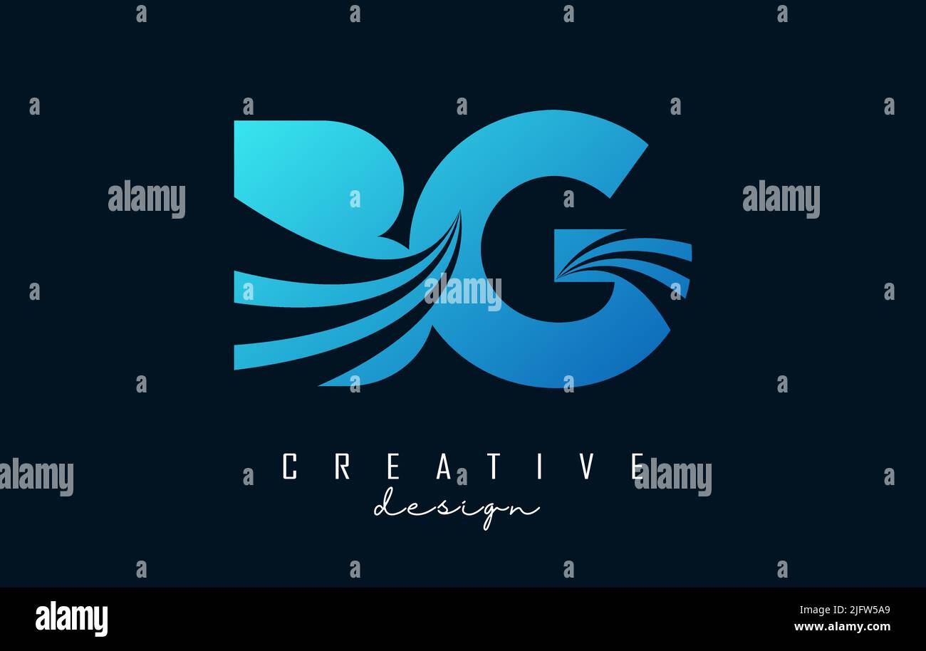 Creative blue letter BG b g logo with leading lines and road concept ...