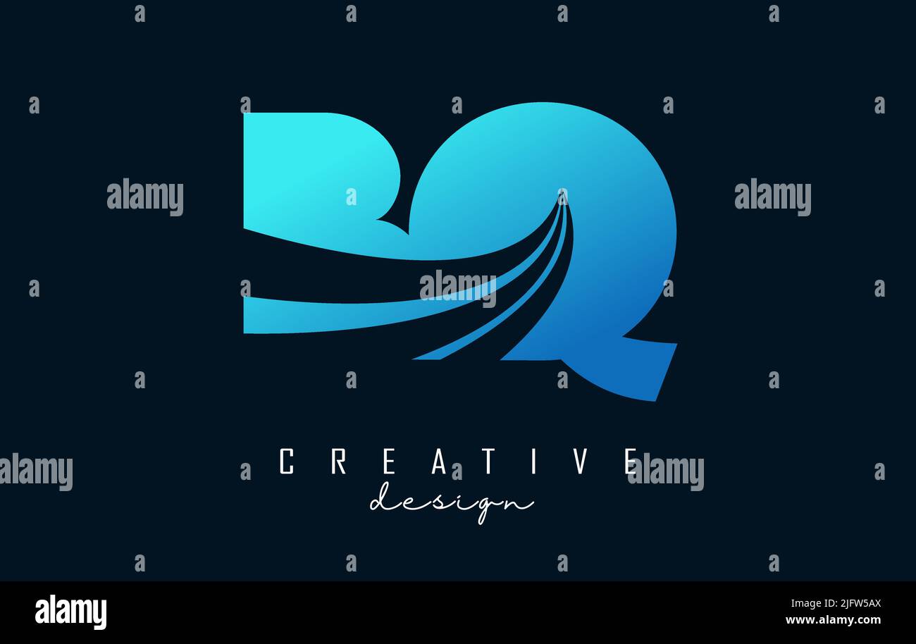 Creative blue letter BQ b q logo with leading lines and road concept ...