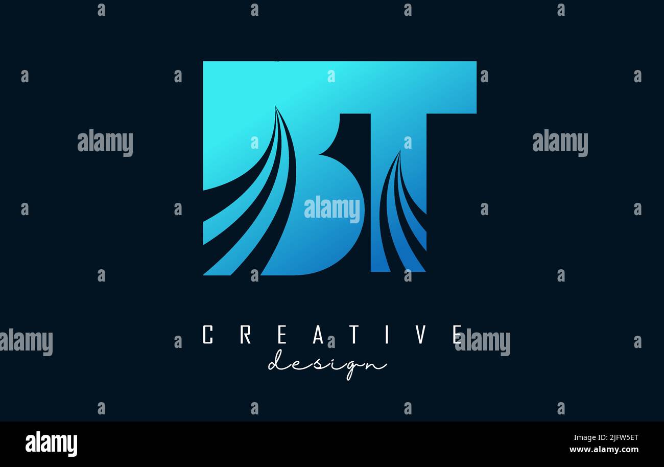Creative blue letter BT b t logo with leading lines and road concept ...