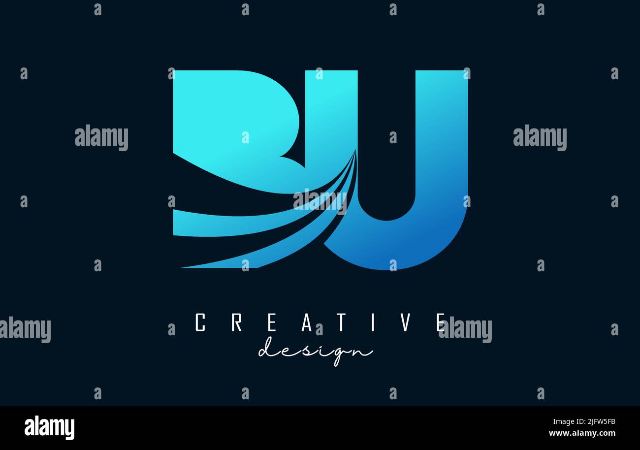 Creative blue letter BU b u logo with leading lines and road concept ...