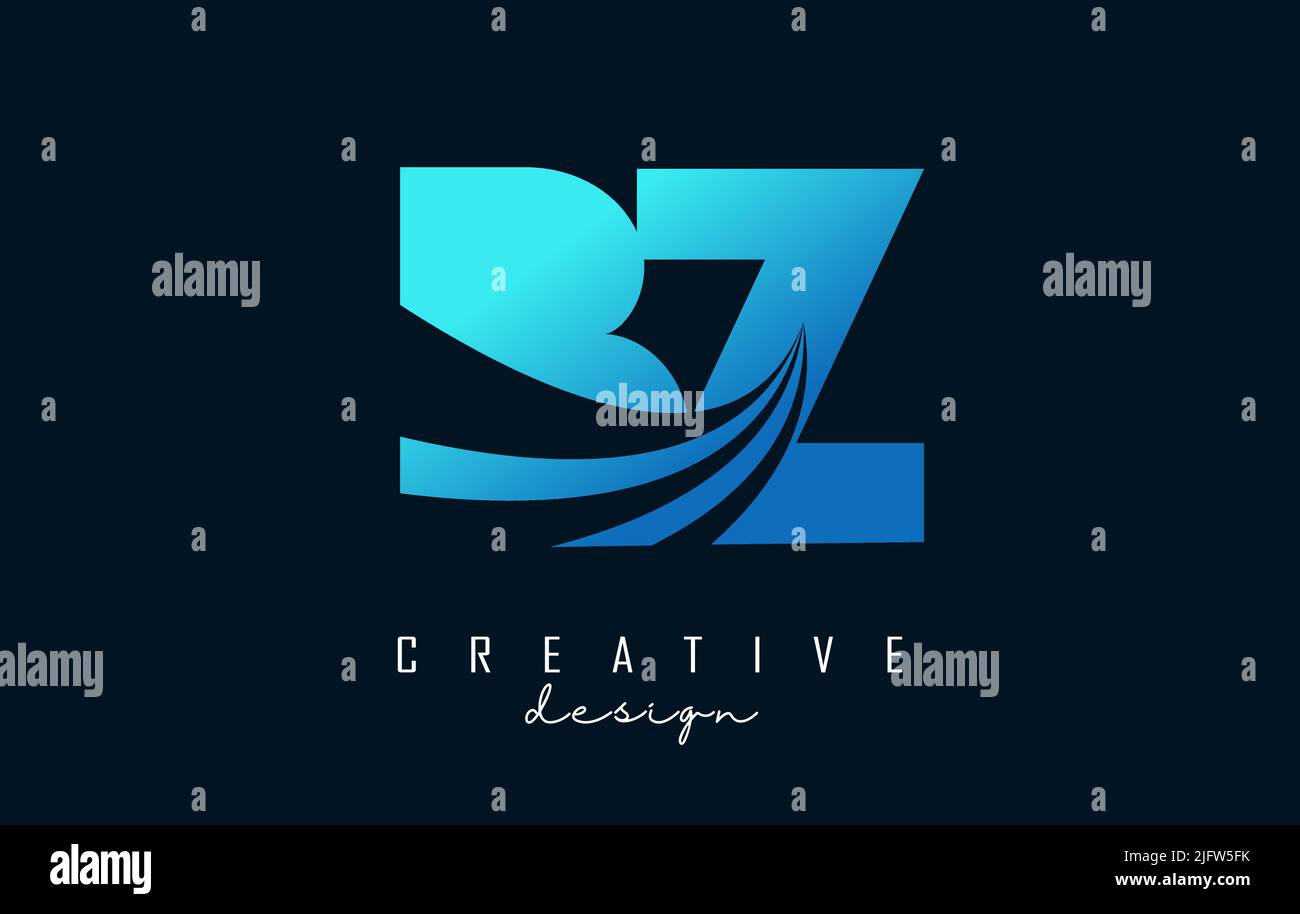 Creative blue letter BZ b z logo with leading lines and road concept ...