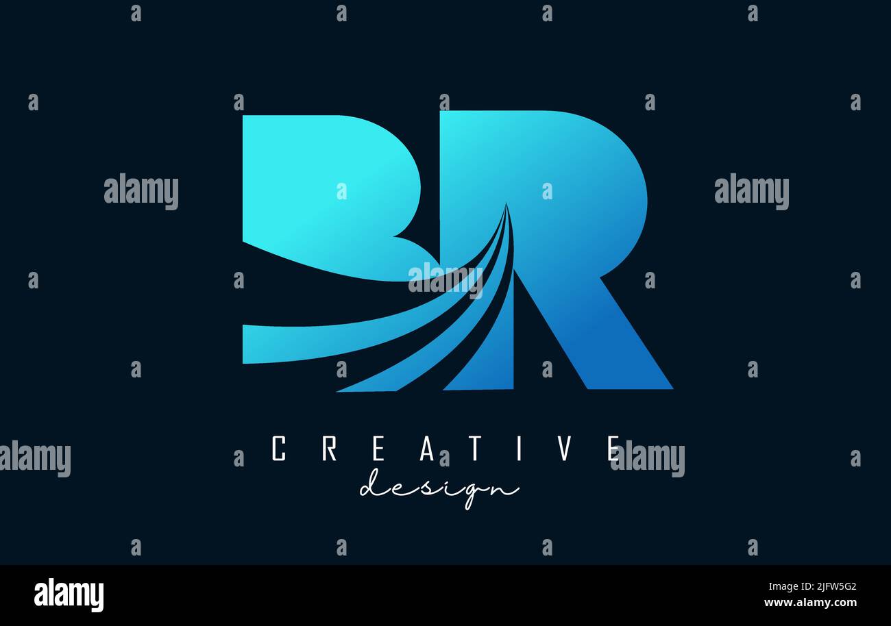 Creative blue letter BR b r logo with leading lines and road concept ...