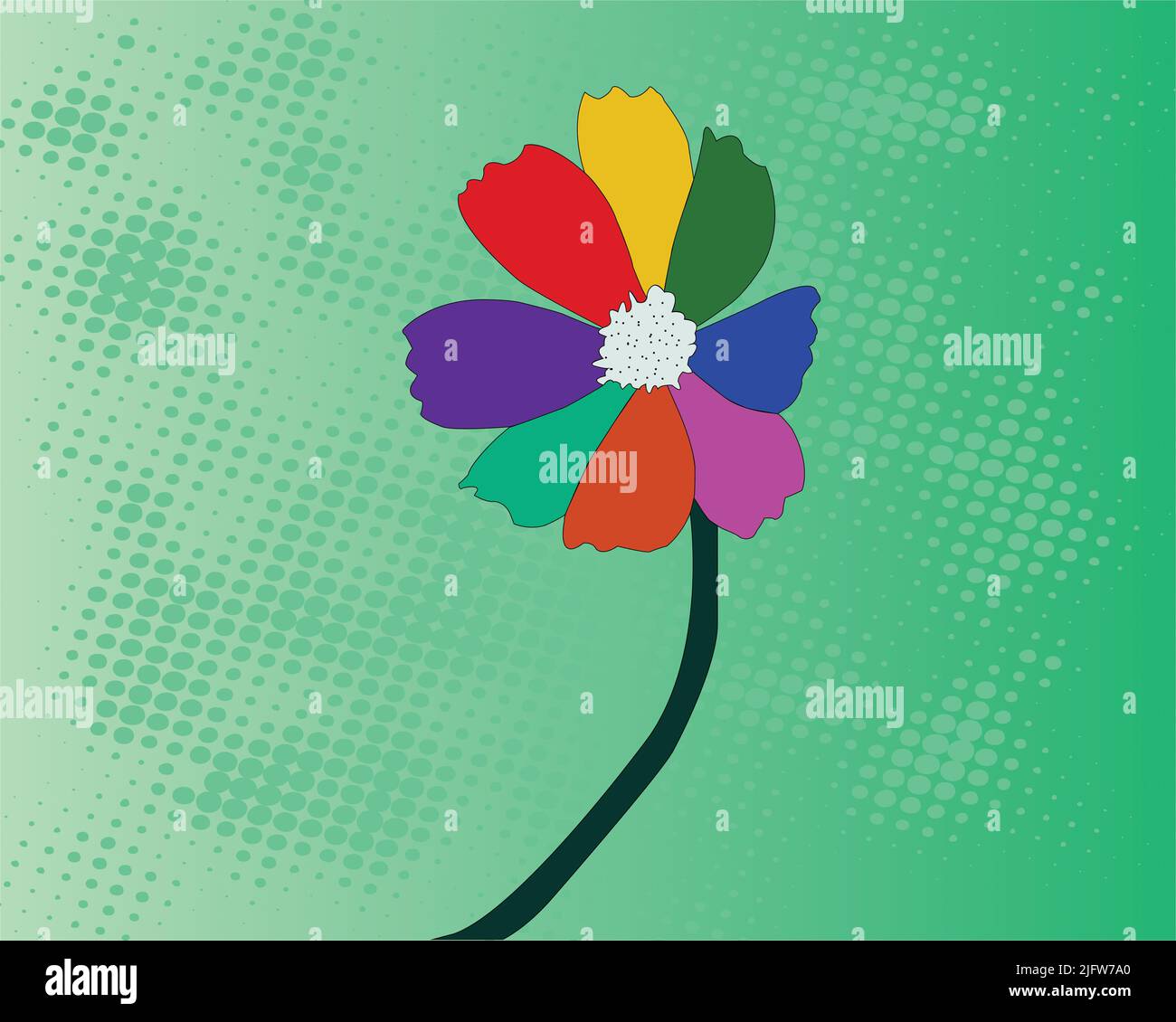 Colorful cosmos flower design, isolated on a abstract green background ...