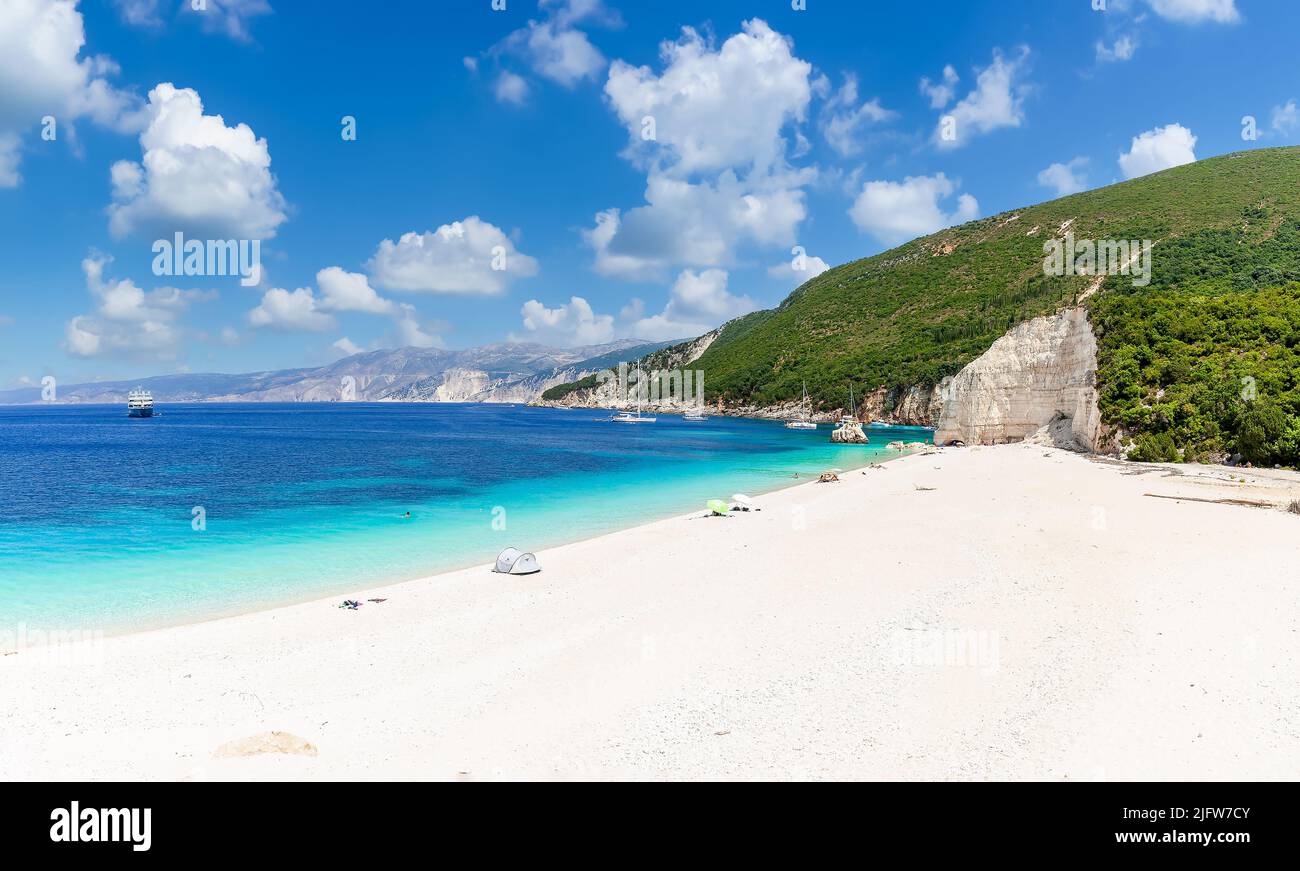 Landscape with Fteri beach on Kefalonia, Ionian island, Greece Stock ...