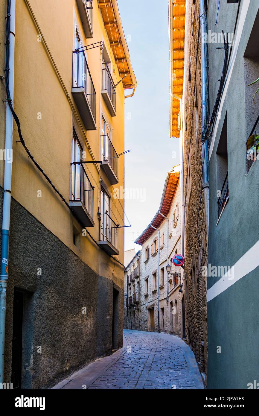 Narrow street of the town. Tafalla, Navarra, Spain, Europe Stock Photo ...