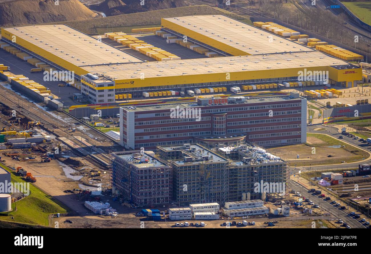 Aerial photograph, Mark 51/7 industrial estate and DHL logistics hall ...
