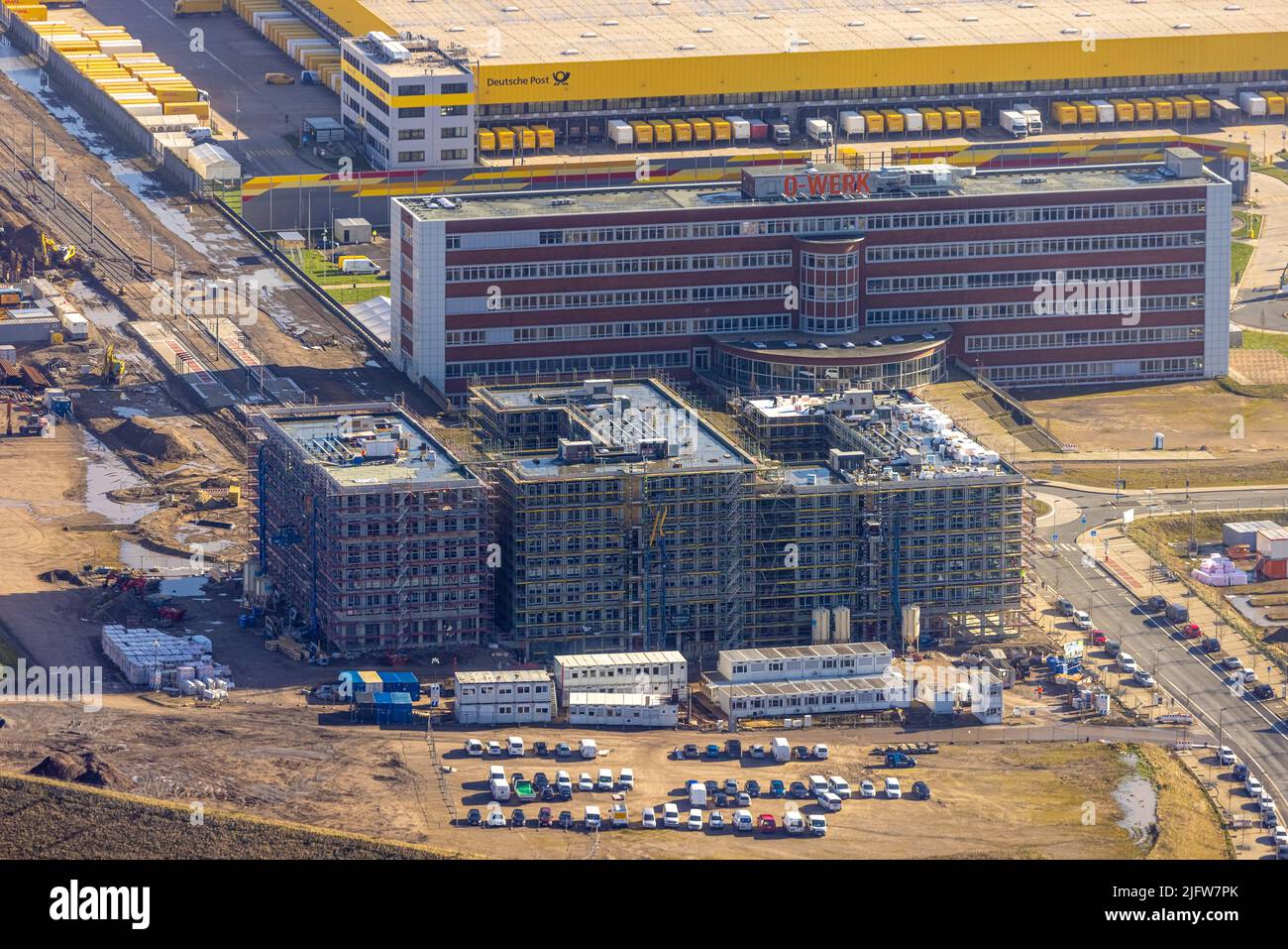 Aerial photograph, Mark 51/7 industrial estate and new construction of ...