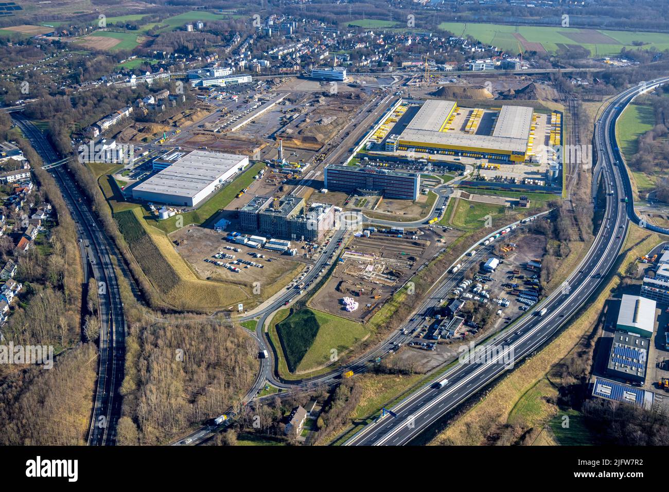 Aerial photograph, Mark 51/7 industrial estate and DHL logistics hall ...