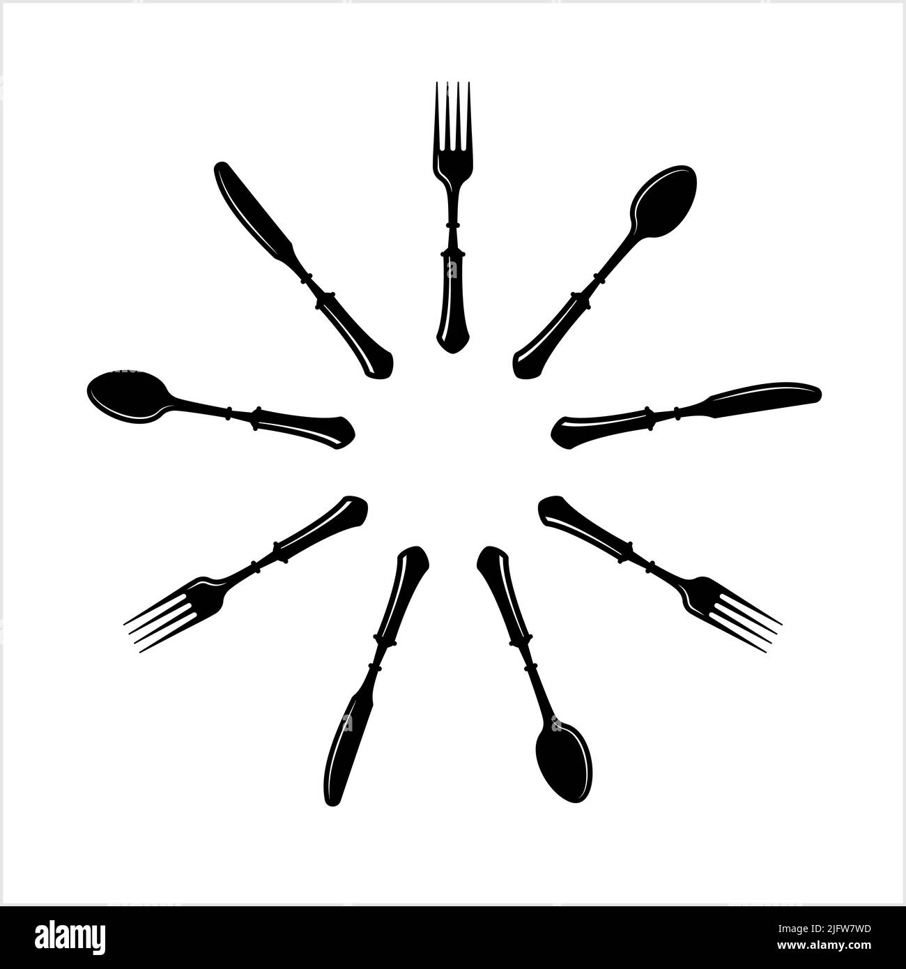 Cutlery Icon, Fork, Spoon And Knife Vector Art Illustration Stock ...