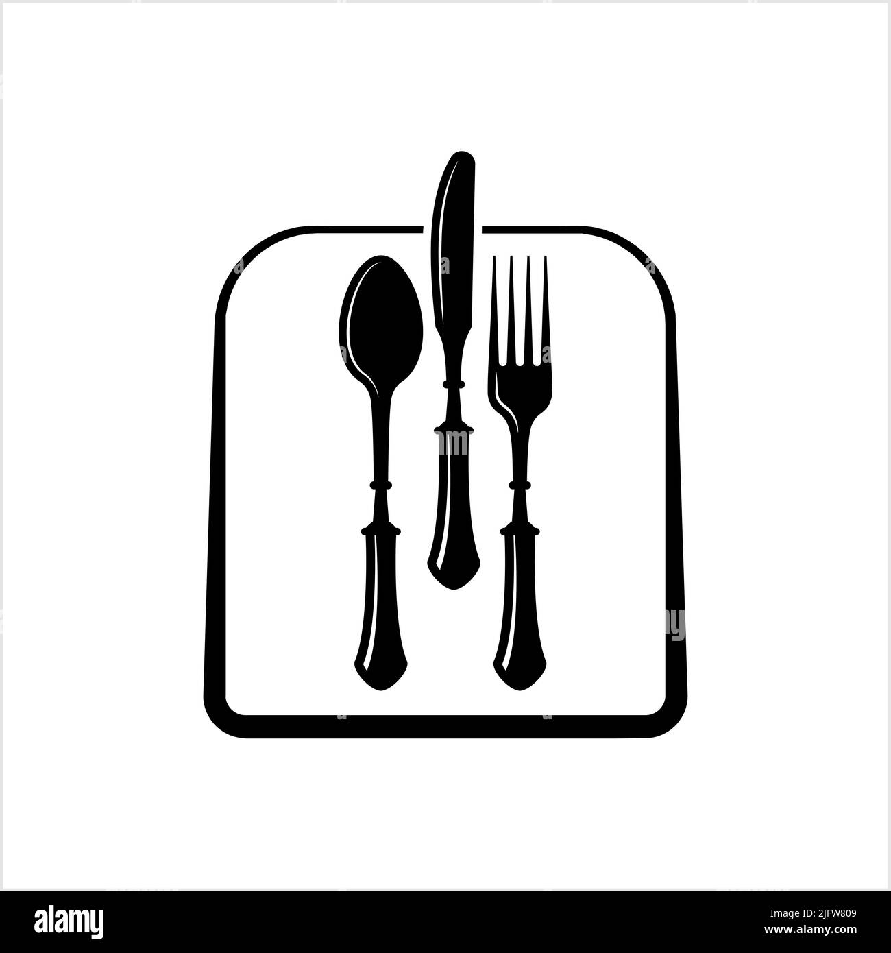 Cutlery Icon, Fork, Spoon And Knife Vector Art Illustration Stock ...