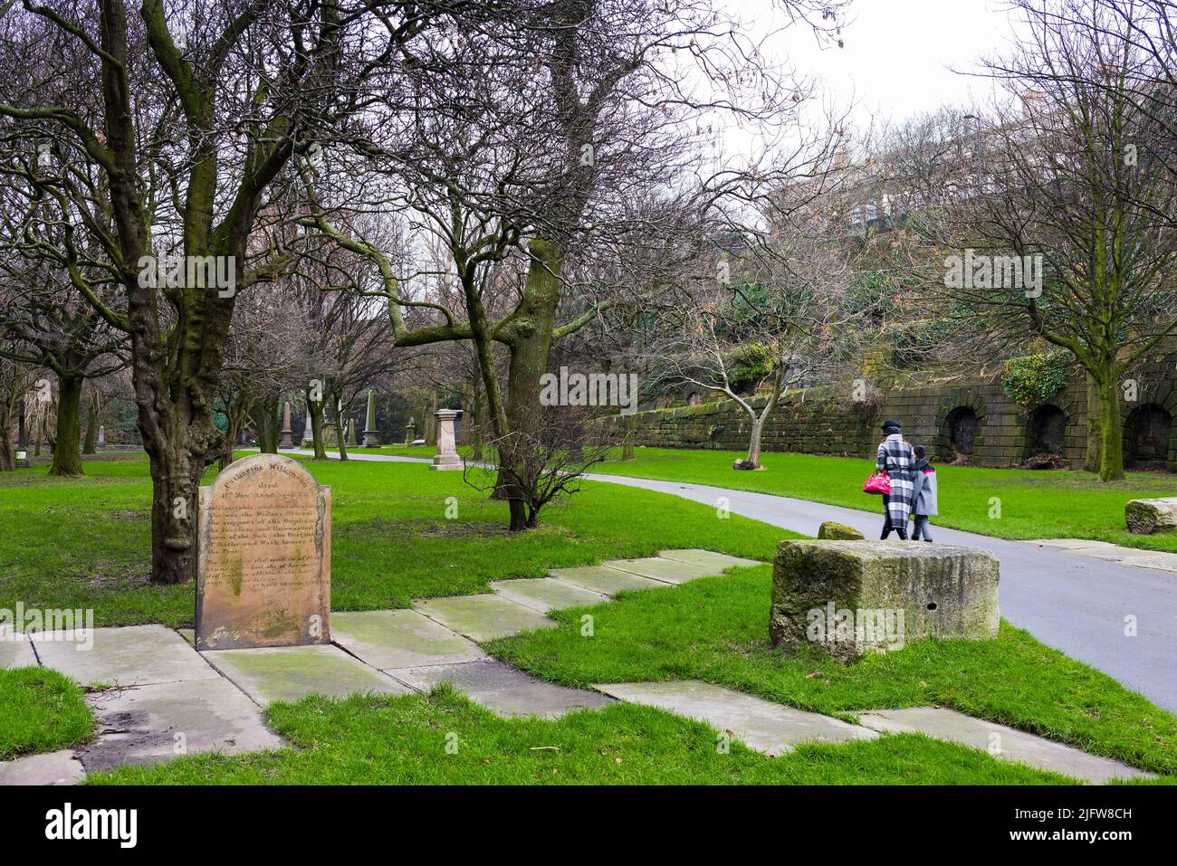 The quiet green space of St James's Cemetery and Garden at the side of ...