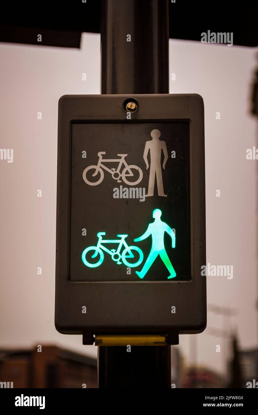 Green pedestrian traffic light. Liverpool, Merseyside, Lancashire ...