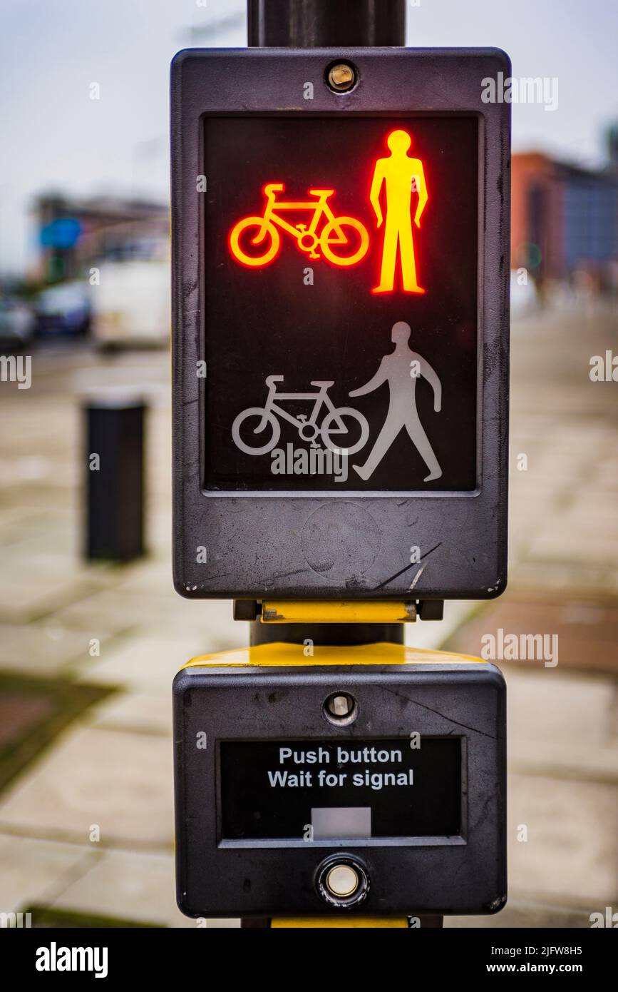 Red pedestrian traffic light. Liverpool, Merseyside, Lancashire ...