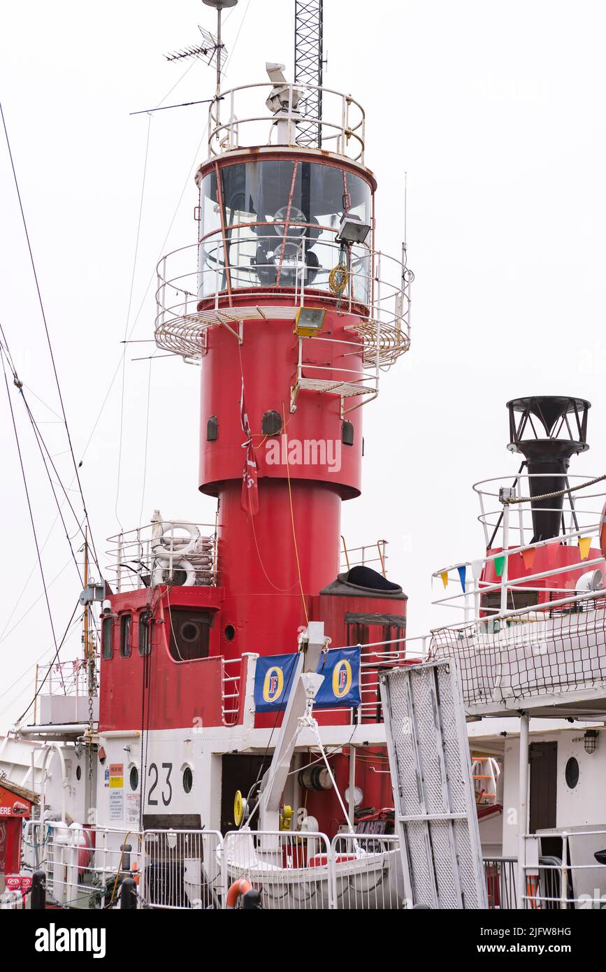 Optical system of a lighthouse ship. Liverpool, Merseyside, Lancashire ...