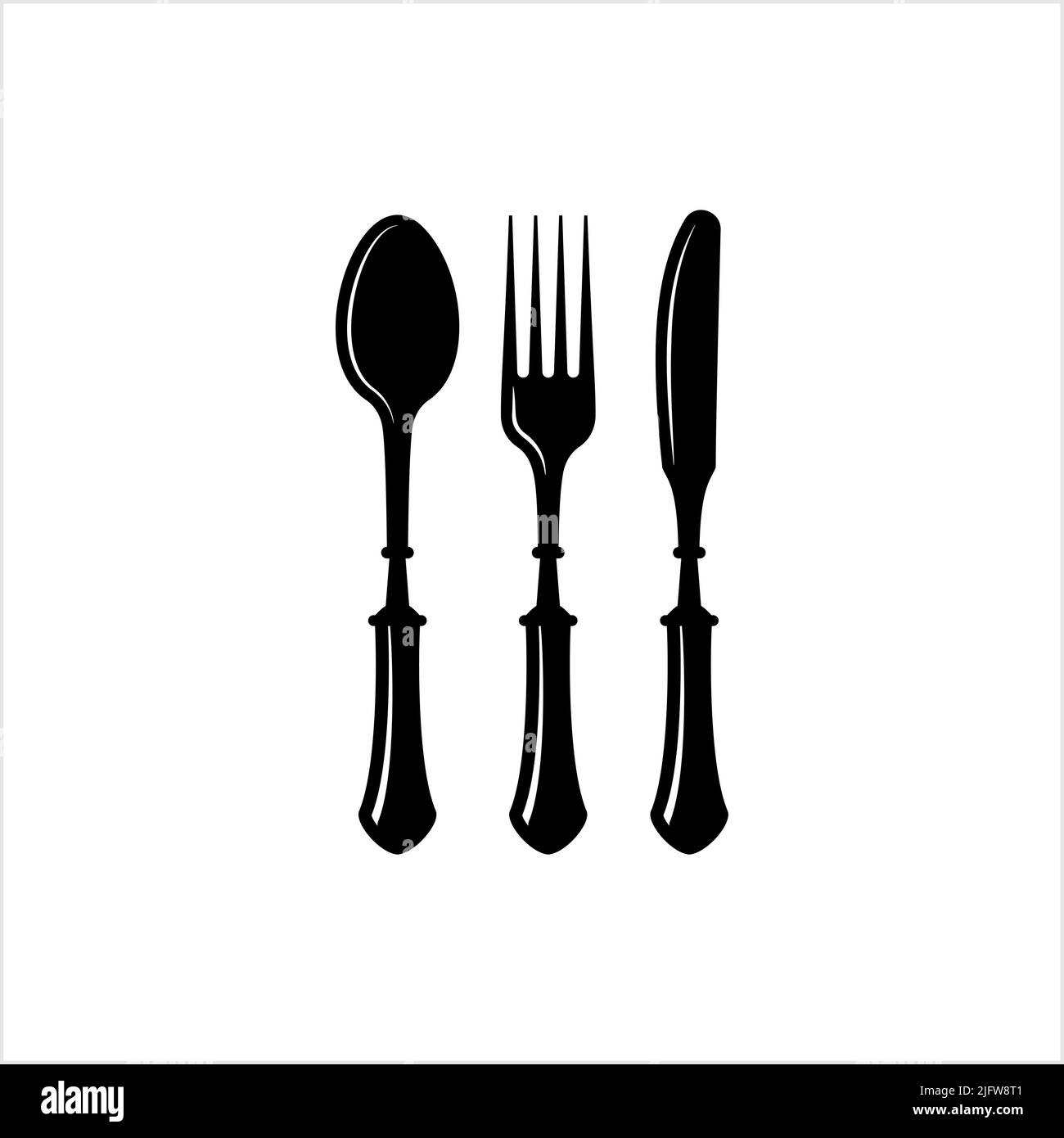 Cutlery Icon, Fork, Spoon And Knife Vector Art Illustration Stock ...