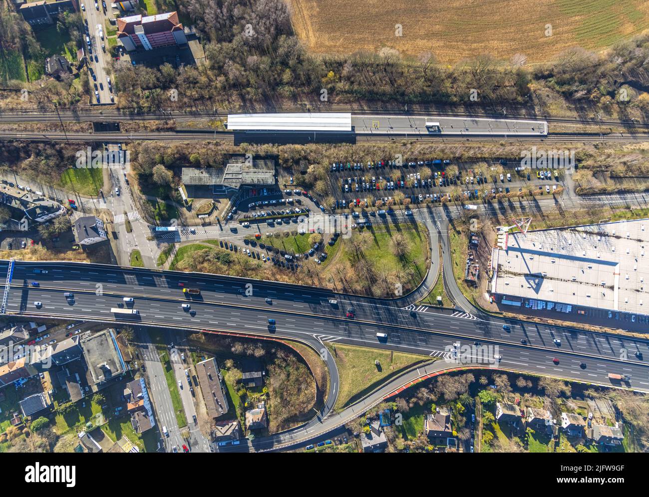 Aerial view, , Wattenscheid station on the A40 motorway in the ...