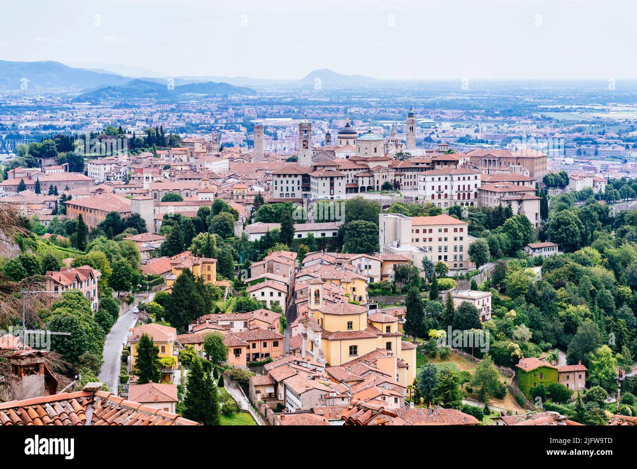 The skyline of the old fortified Upper City. Città alta, upper city, a ...