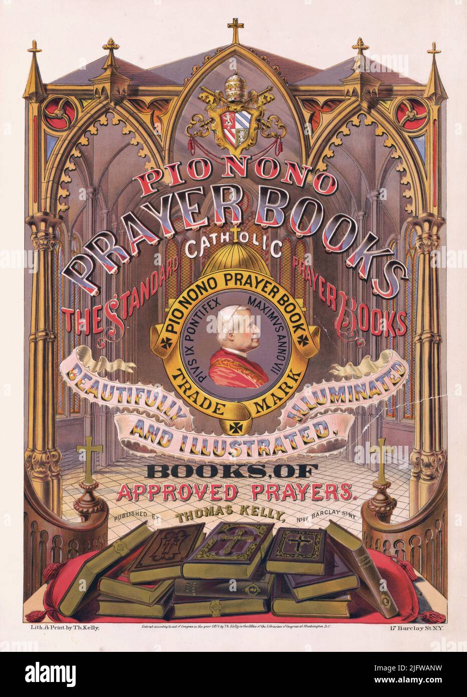 1874 ad for Pio Nono Catholic prayer books, illuminated and illustrated ...