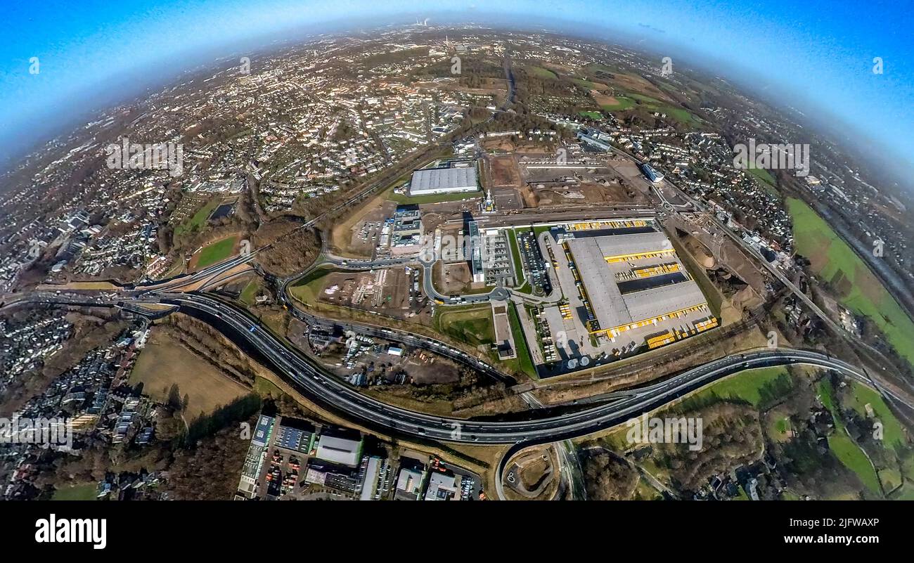 Aerial view, fischaugenbild, DHL, overview, industrial estate Mark 51/7 ...