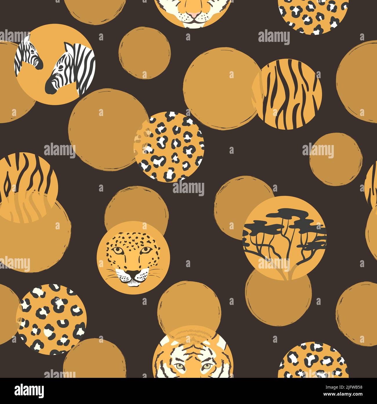 Seamless African pattern with animals and circles. Vector print Stock ...