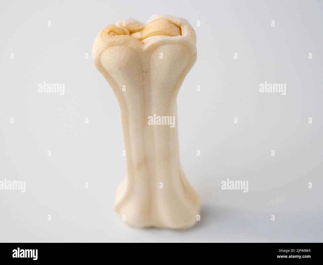 Pressed rawhide bone shaped dog chews isolated on a white background ...