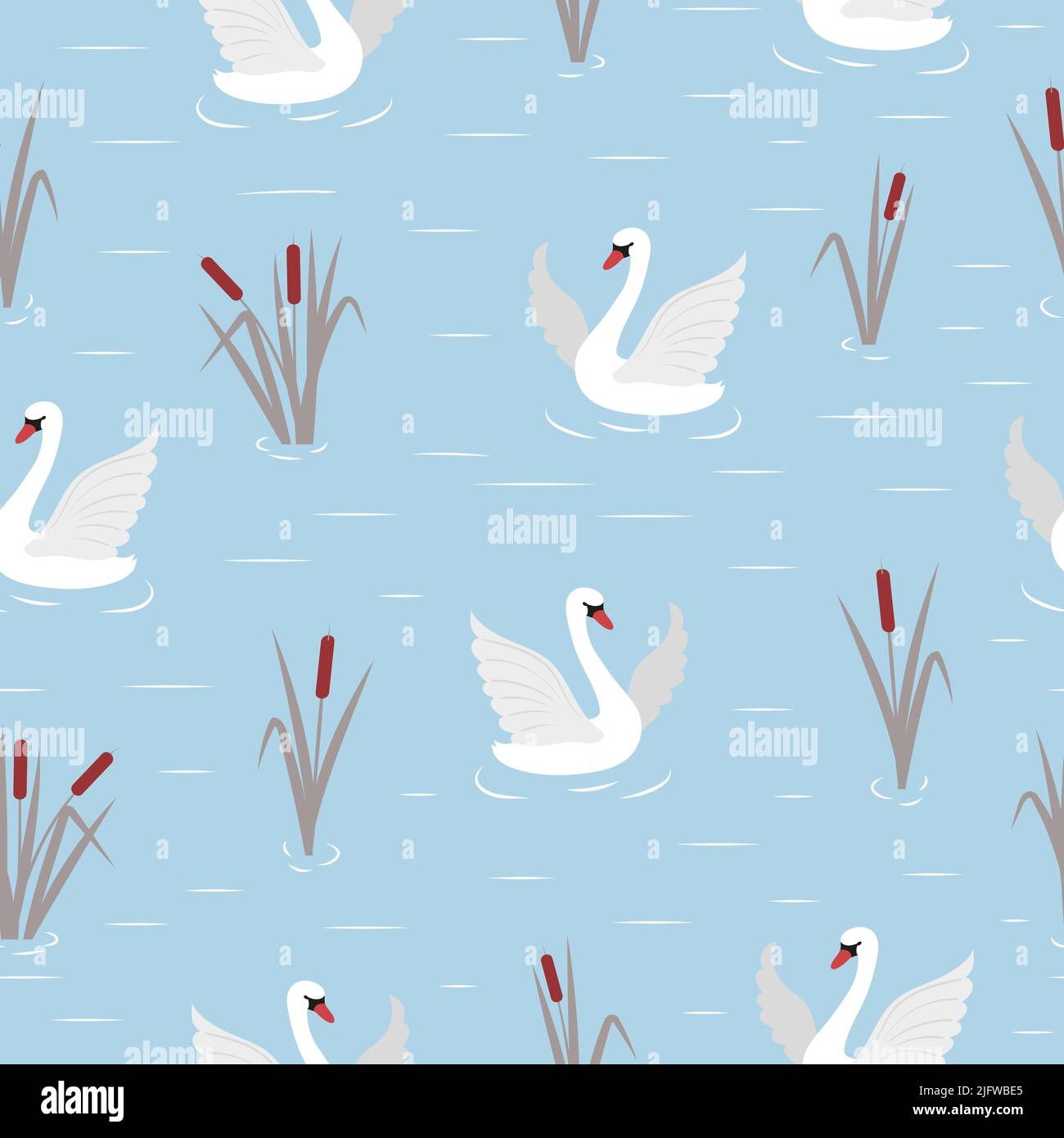 Seamless pond pattern with swans and reeds. Vector birds illustration ...