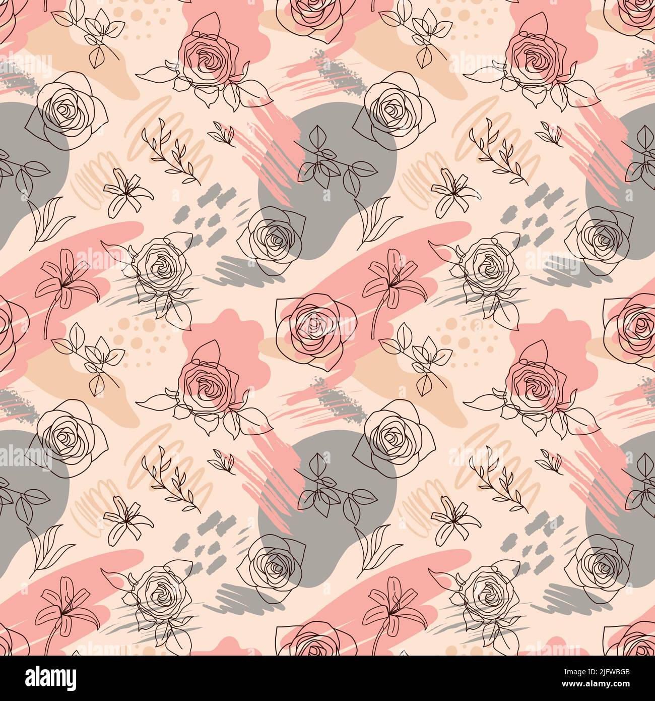 Flowers roses line pattern. Line illustrations with blots. pencil ...