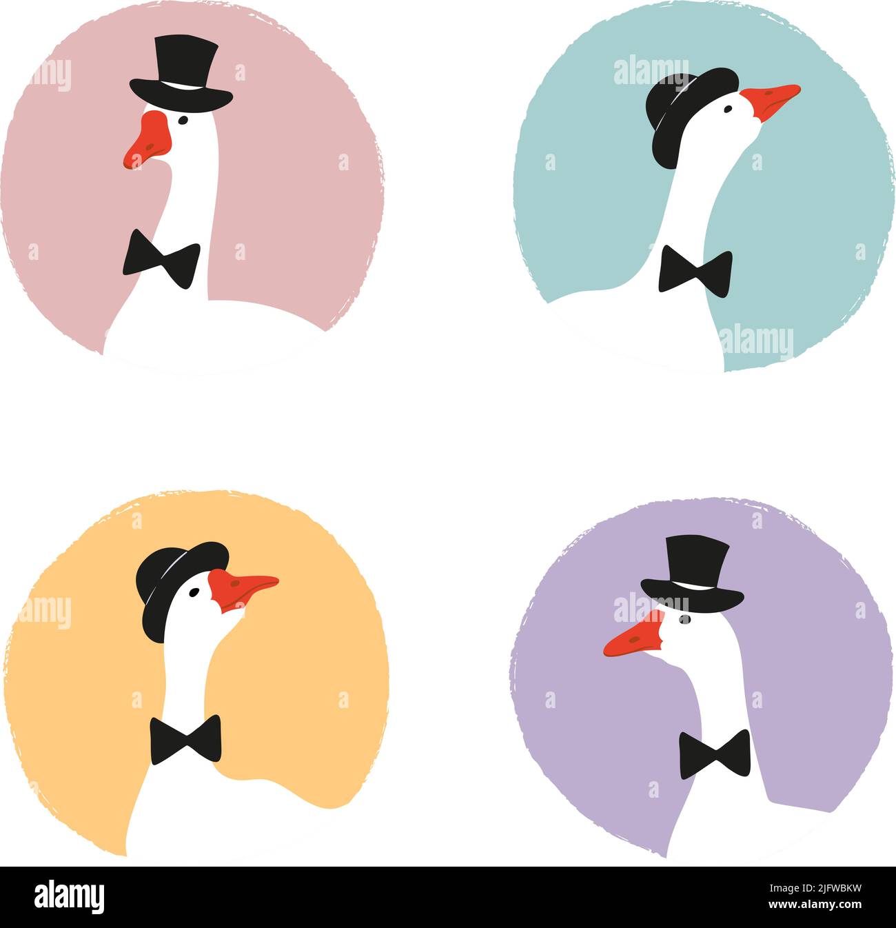 Cartoon geese gentlemen portraits set. Vector illustration of funny ...