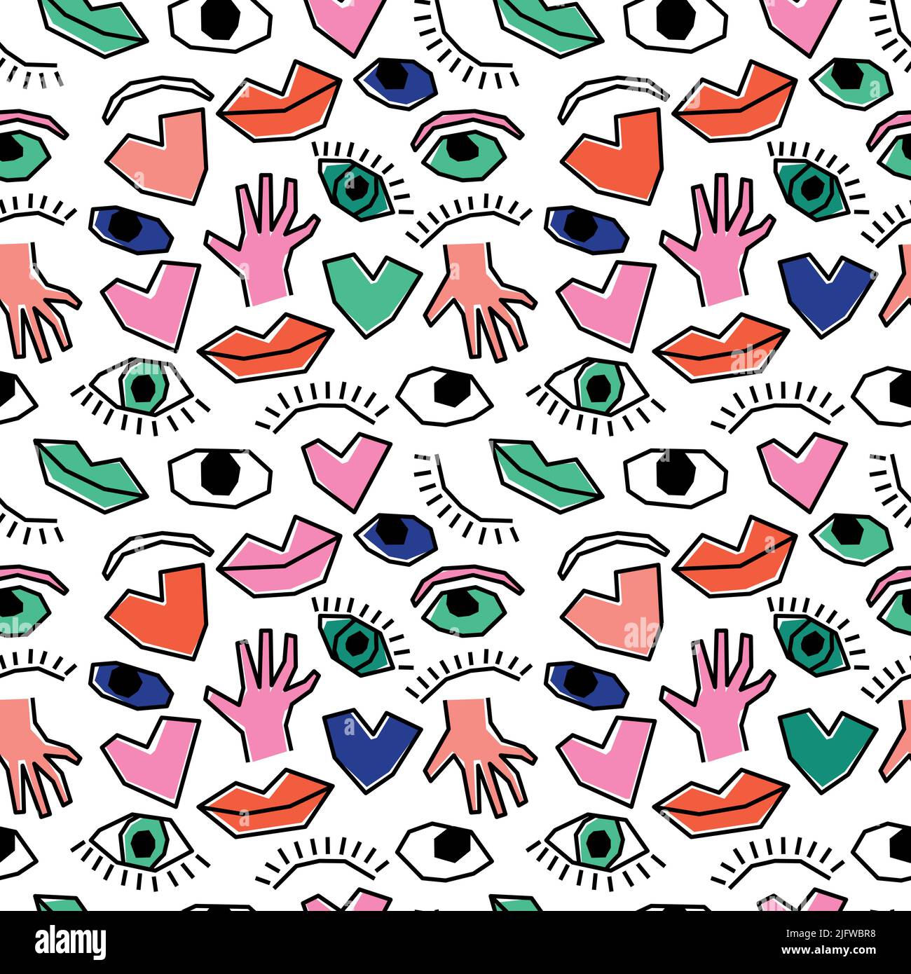 Seamless pattern body parts pattern heart eye lips oneline style on ...