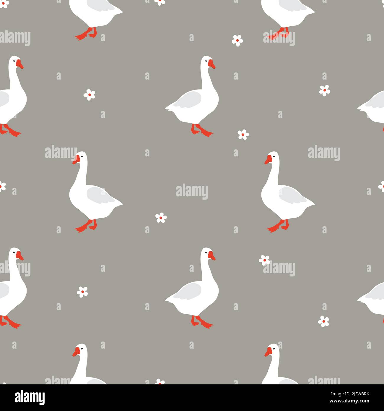 Seamless cartoon geese pattern. Cute goose simple print in flat style ...