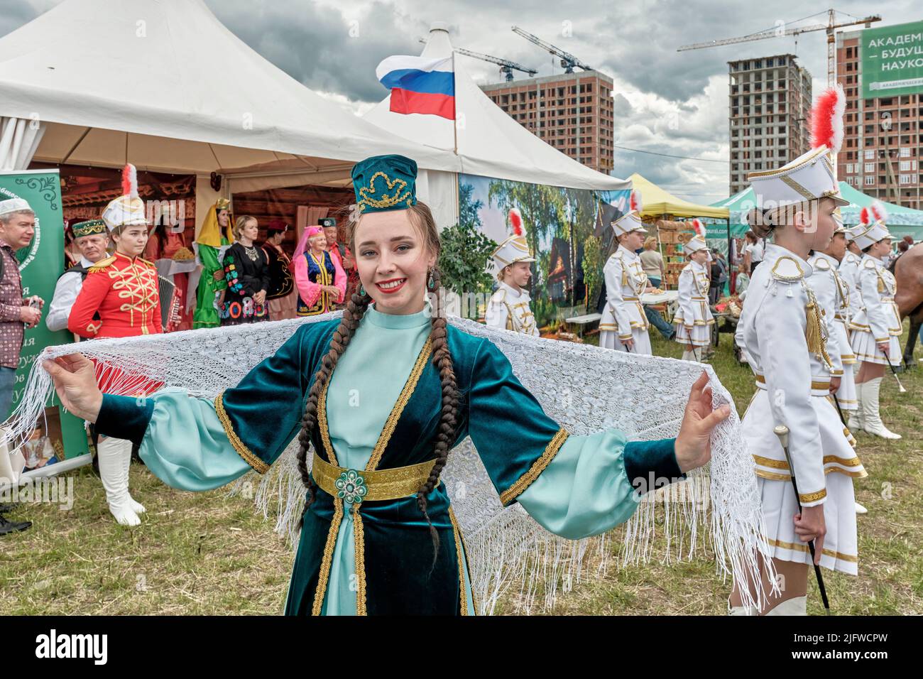 Asian woman in traditional festive Tatar clothes and jewelry, at ...