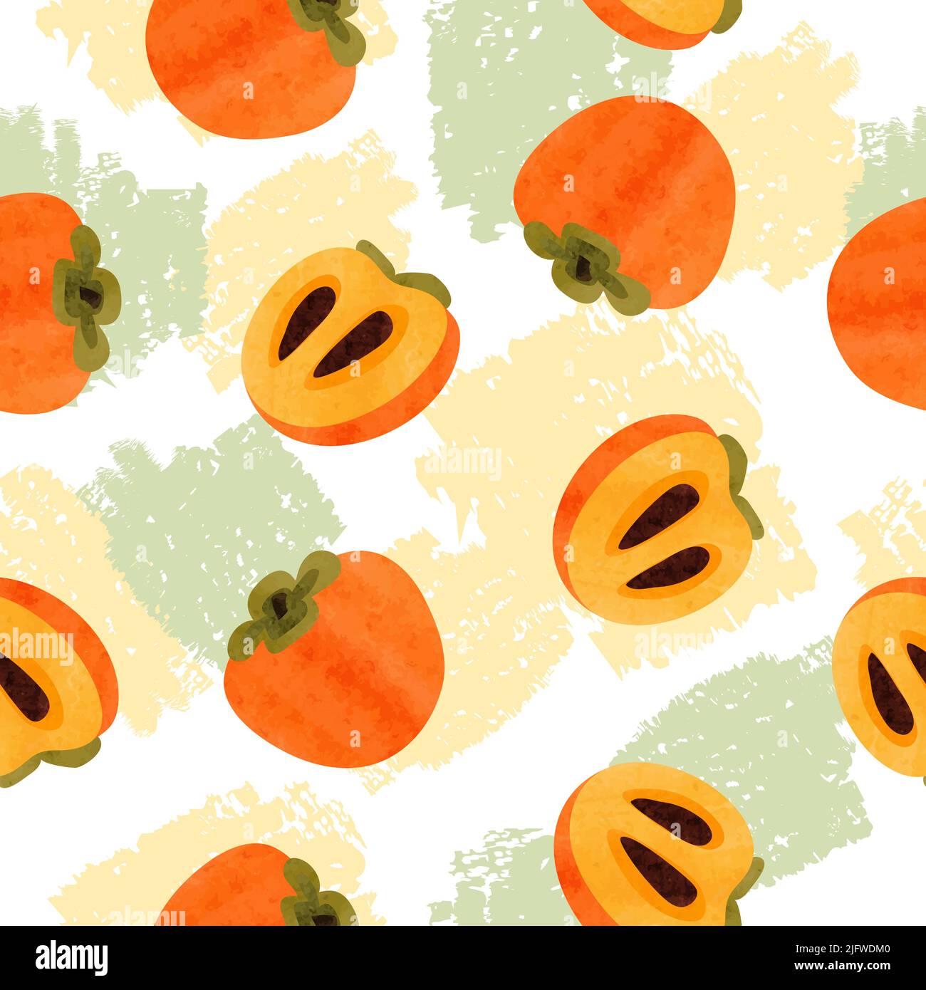 Seamless persimmon fruit pattern. Exotic fruit watercolor vector ...