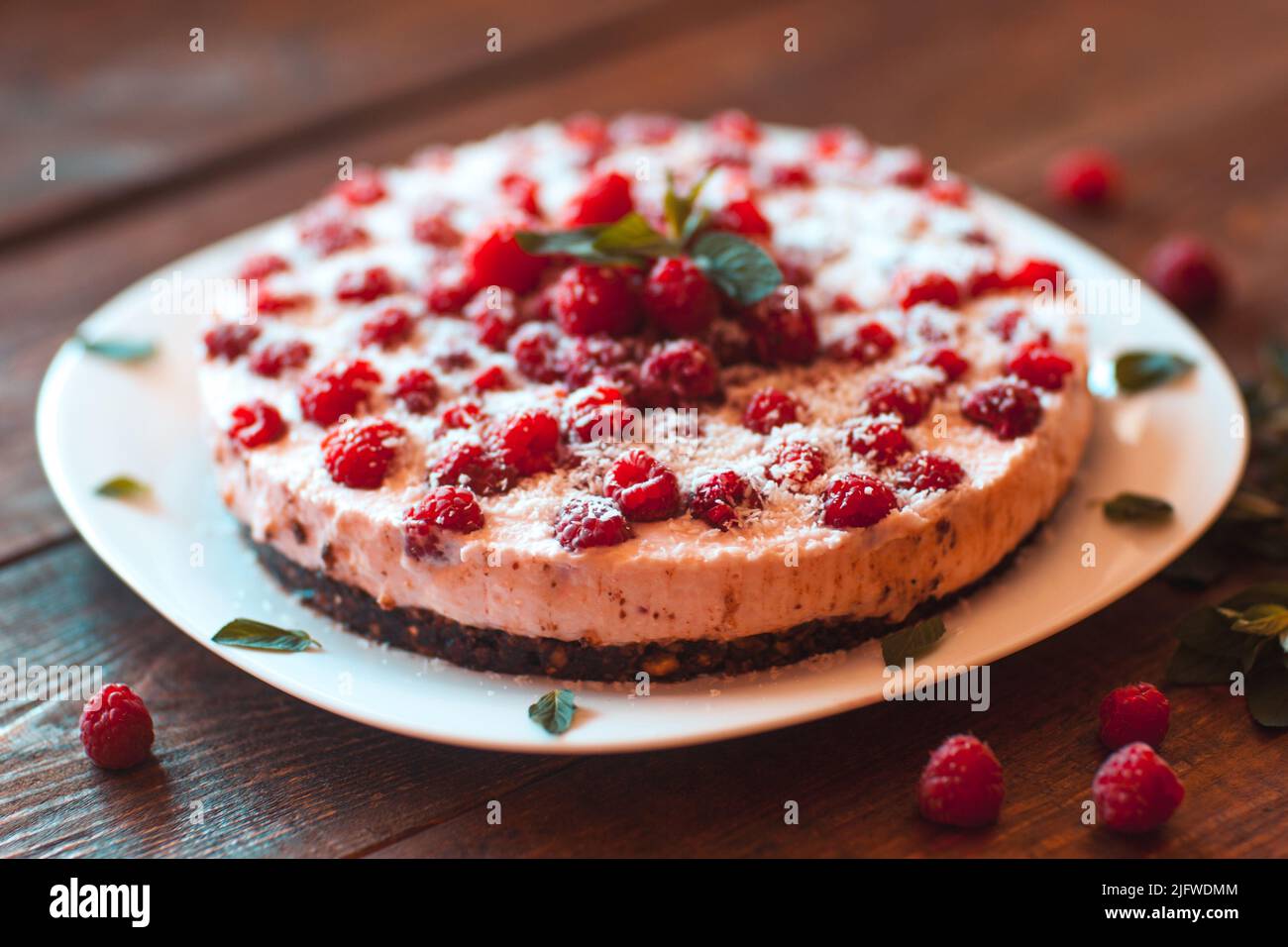 Beautiful vegan cake with raspberry Stock Photo - Alamy