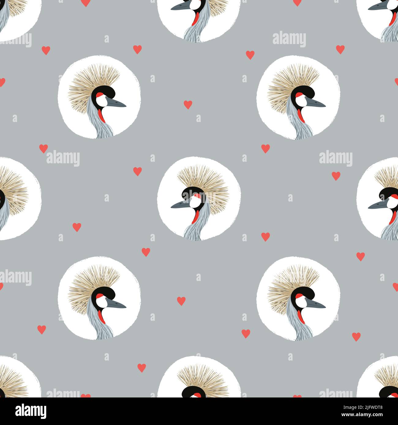 Seamless Grey crowned crane bird pattern. Vector polka dot background ...