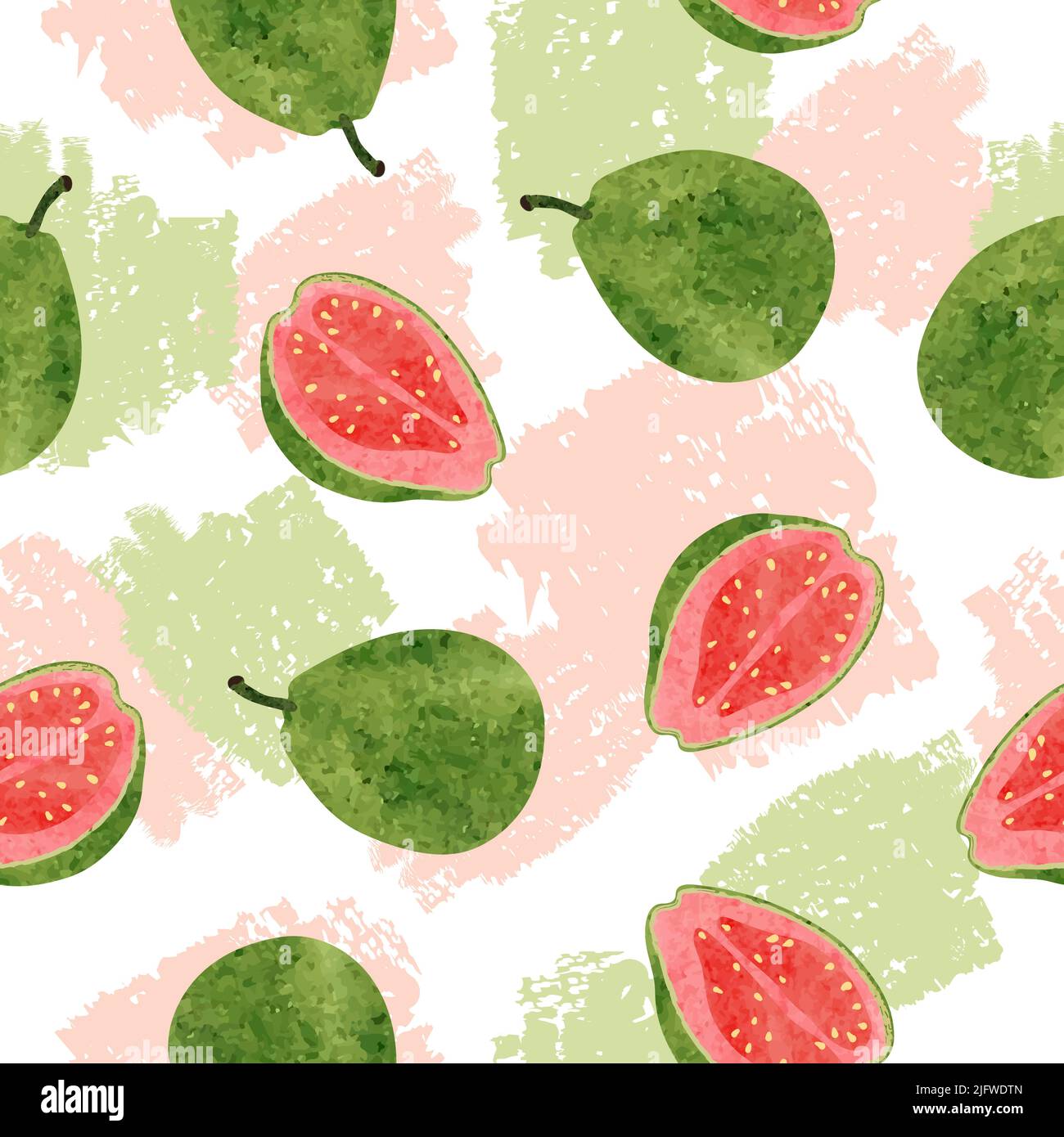 Seamless guava fruit pattern. Exotic fruit watercolor vector ...
