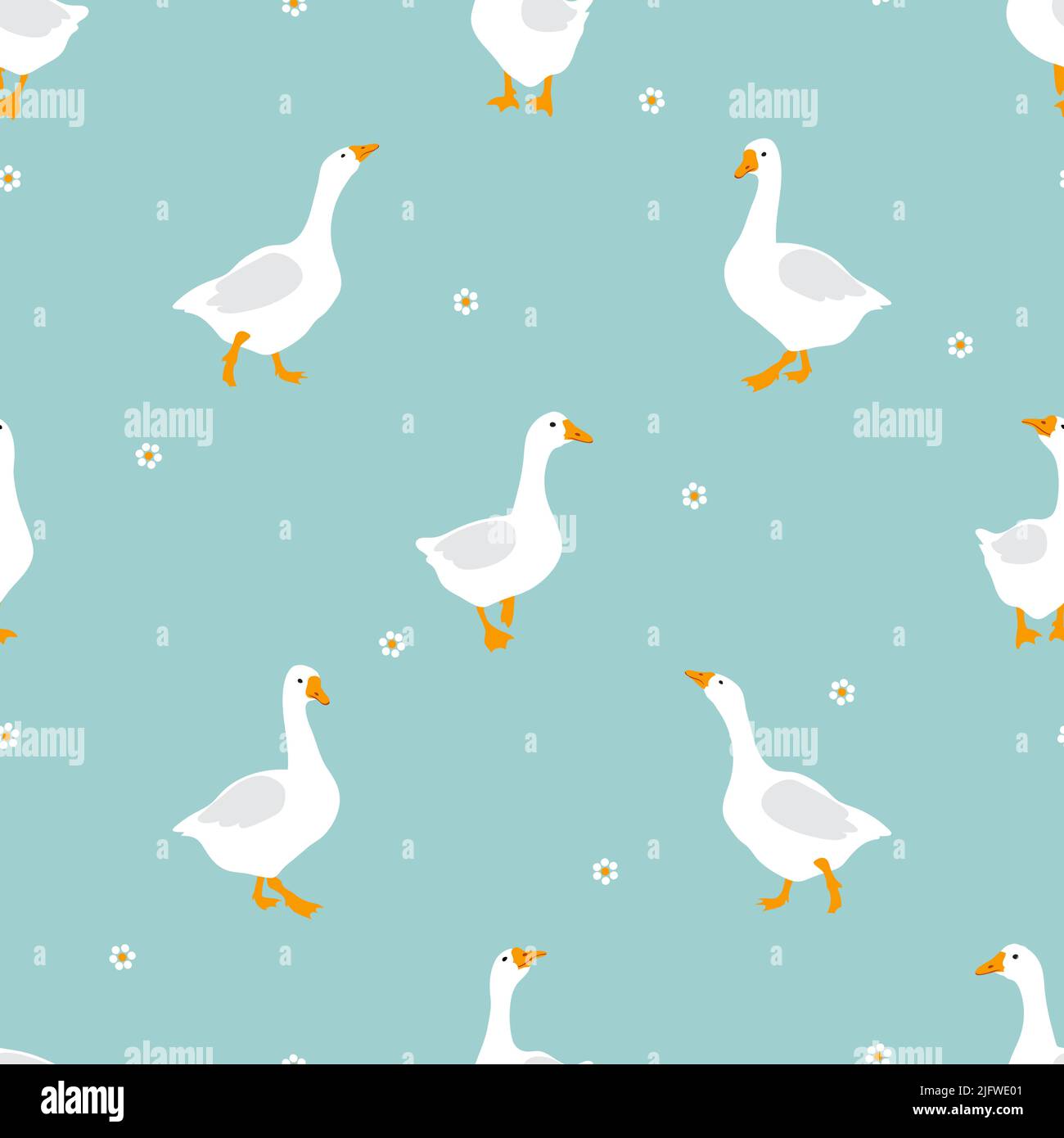 Seamless cute geese pattern. Cartoon goose simple print. Vector ...