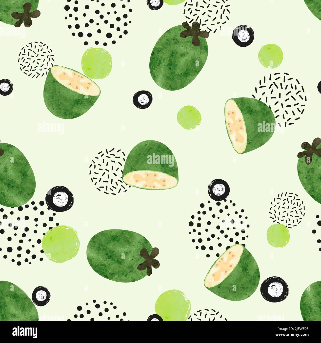 Seamless abstract pattern with feijoa fruit. Vector tropic illustration ...