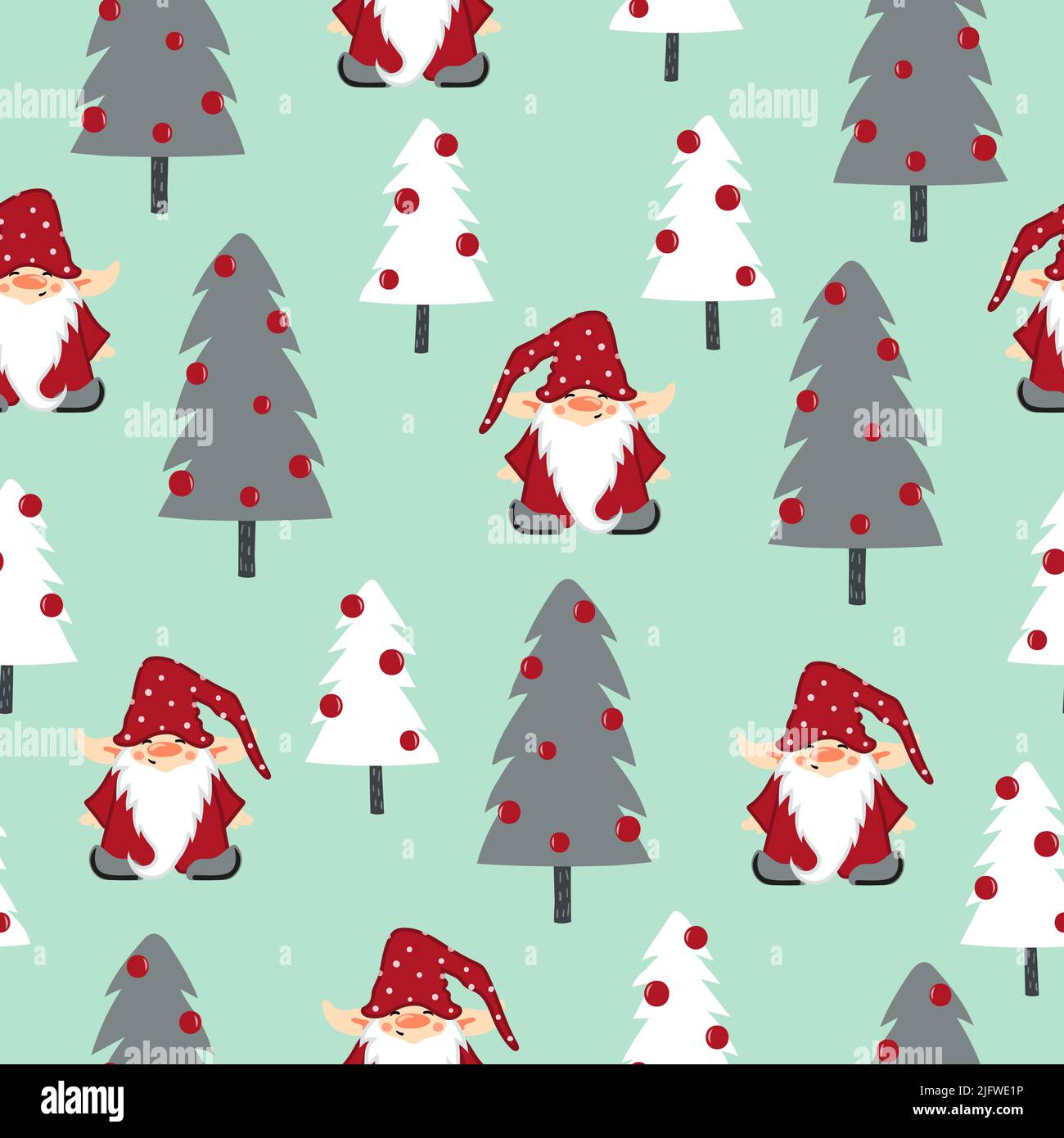 Merry Christmas seamless pattern with cute gnomes and Christmas trees ...