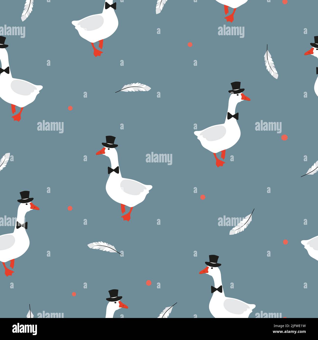 Seamless cartoon geese gentlemen pattern for kids. Vector goose ...