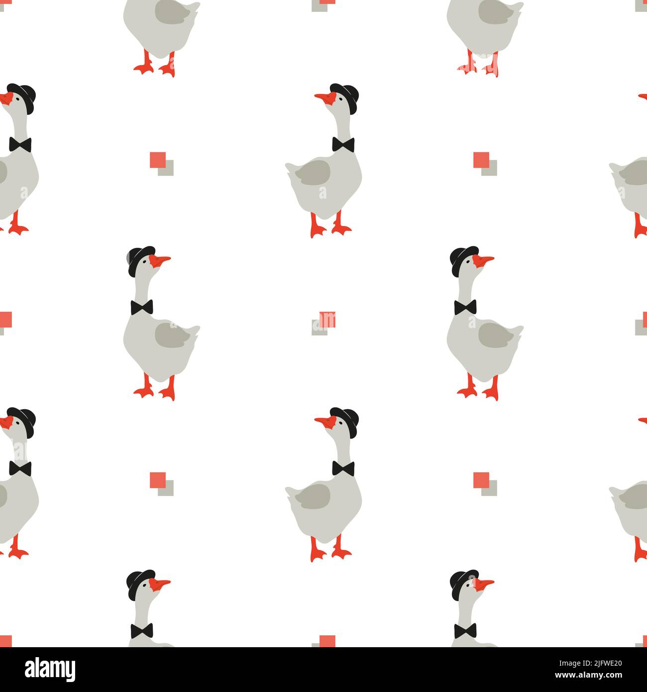 Seamless cartoon goose pattern for kids. Vector cute geese gentlemen ...