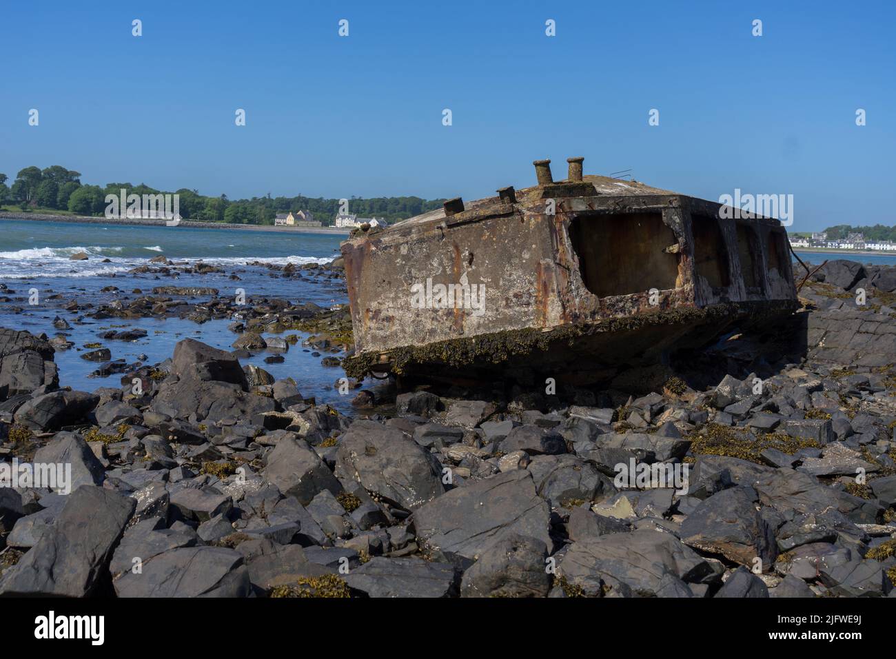 Remains of Mulberry Harbours at Garlieston Bay where they were tested ...