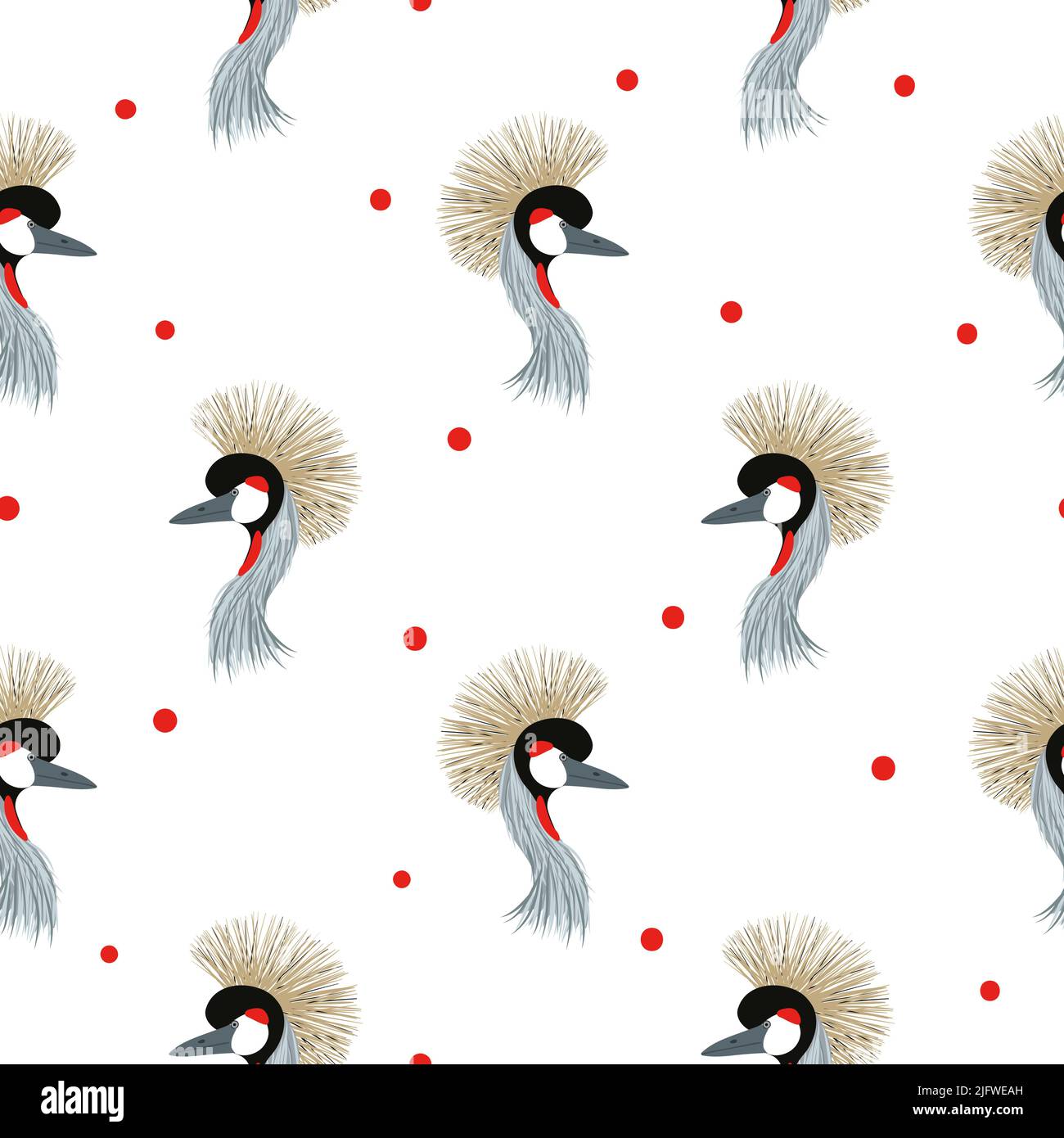 Grey crowned crane bird pattern. Seamless vector japanese illustration ...