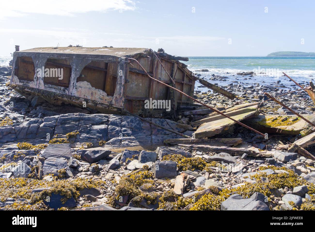 Remains of Mulberry Harbours at Garlieston Bay where they were tested ...