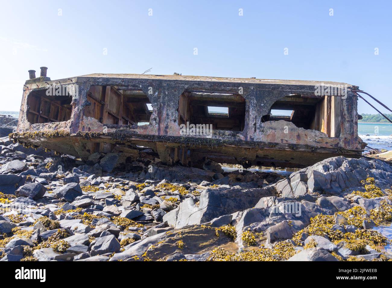 Remains of Mulberry Harbours at Garlieston Bay where they were tested ...