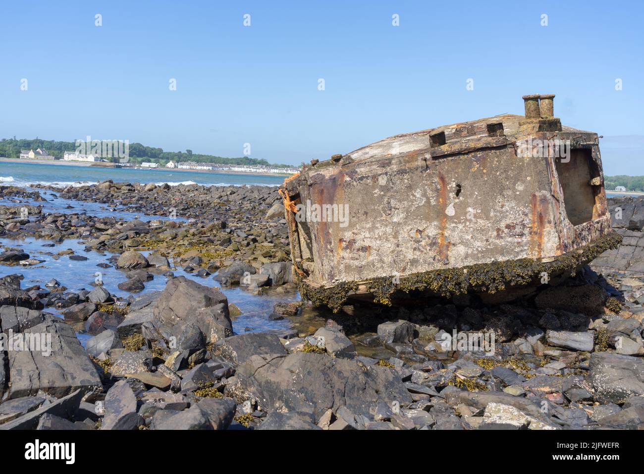 Remains of Mulberry Harbours at Garlieston Bay where they were tested ...