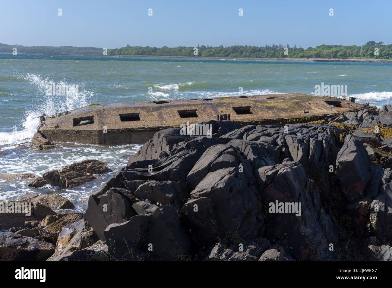 Remains of Mulberry Harbours at Garlieston Bay where they were tested ...