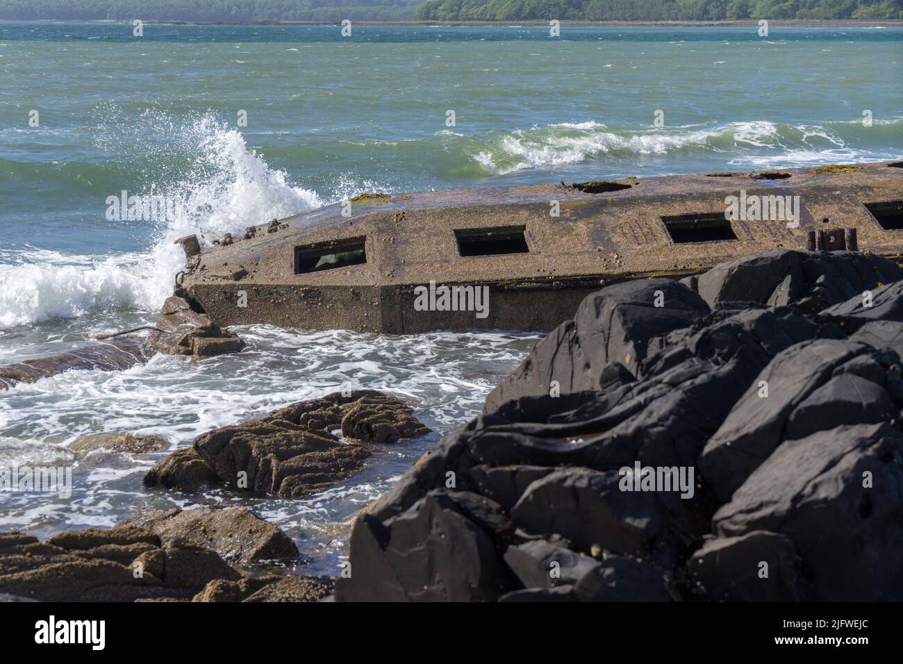 Remains of Mulberry Harbours at Garlieston Bay where they were tested ...
