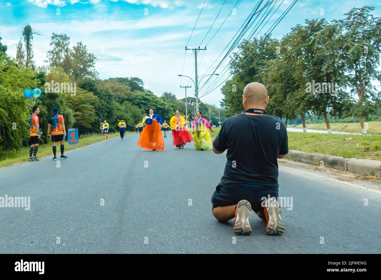 KANCHANABURI, THAILAND-OCTOBER 6,2019 : Back view of unidentified sport ...