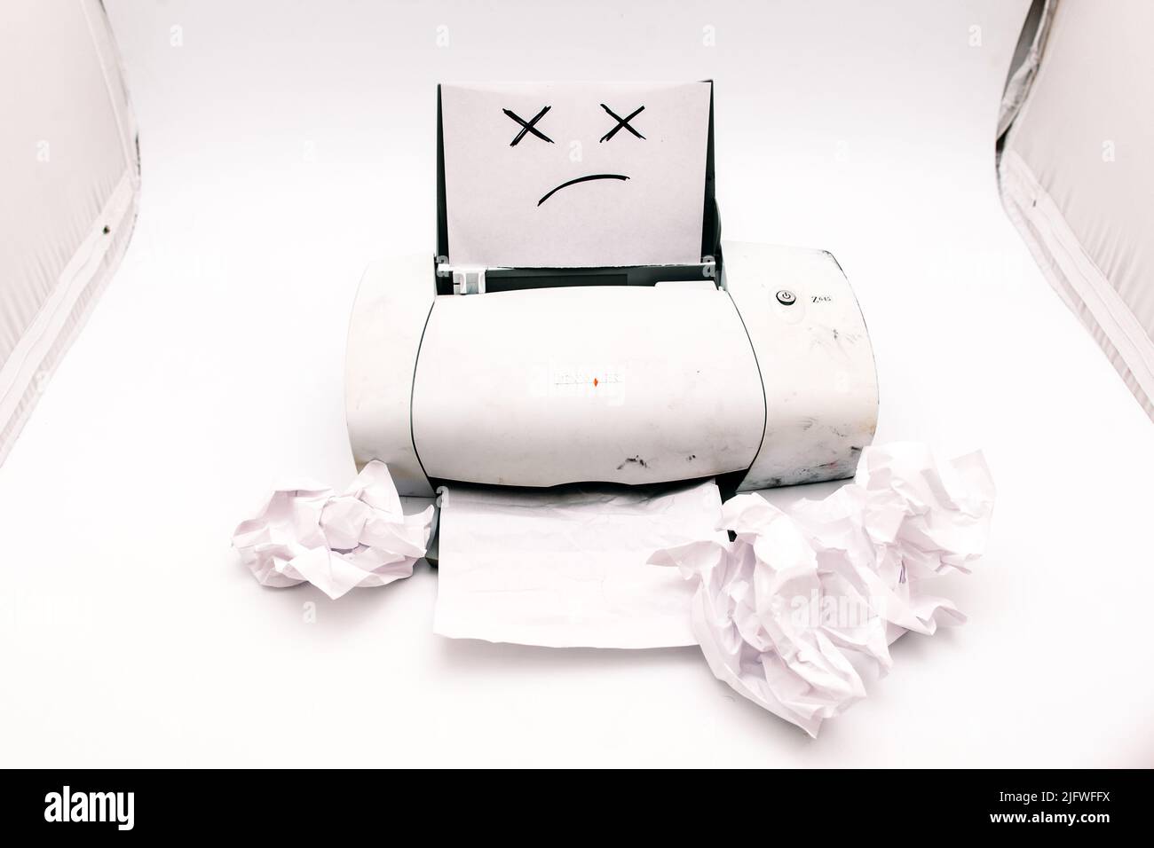 Broken printer equipment repair dirty white Stock Photo - Alamy
